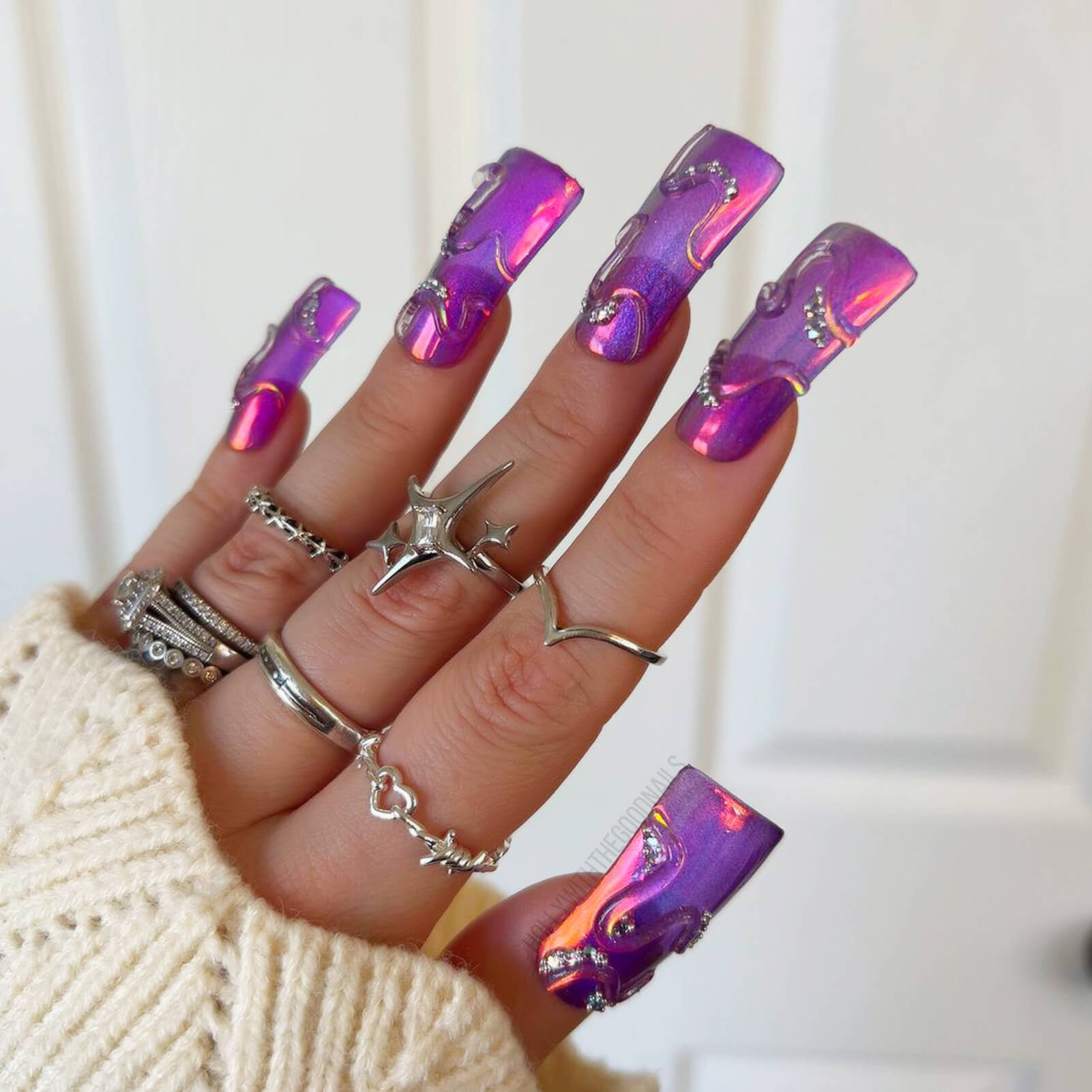 Instagram Top Look Set-May gorgeous aurora cat eye nail art set purple ...