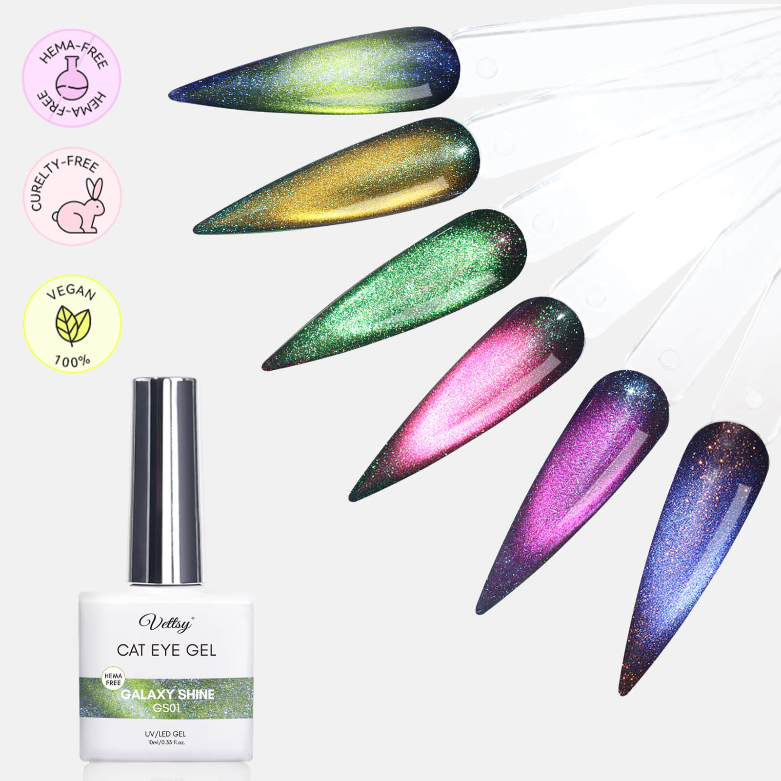 Vettsy Magnetic Glitter Gel Polish Galaxy Shine Cat Eye Gel Set