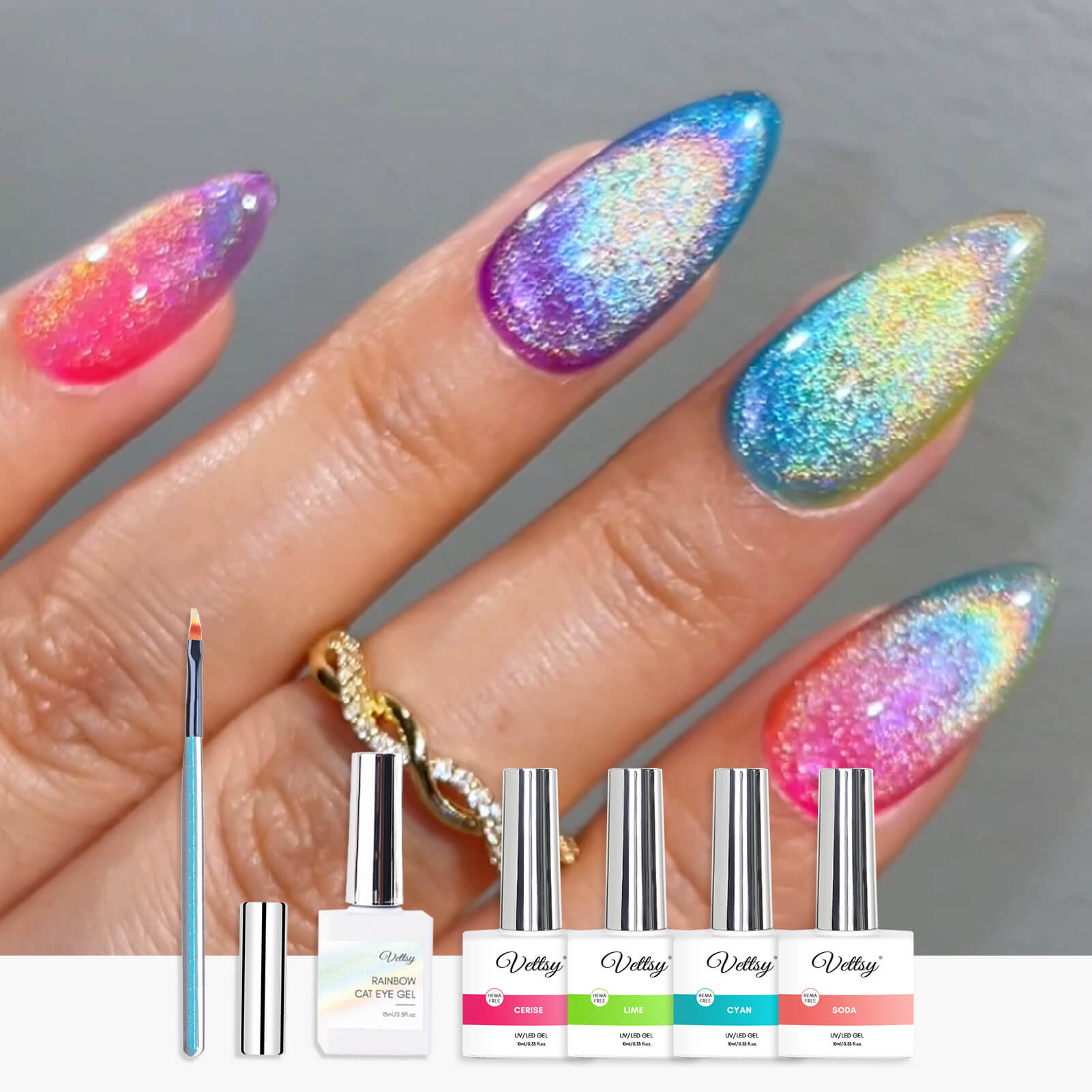 IG Hot Trendy Rainbow Cat Eye Nail Art Kit-Holo Candy – Vettsy