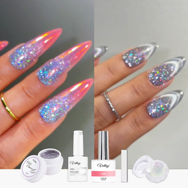 IG Trending Holographic French Nails Reflective Glitter Nail Art Kit ...