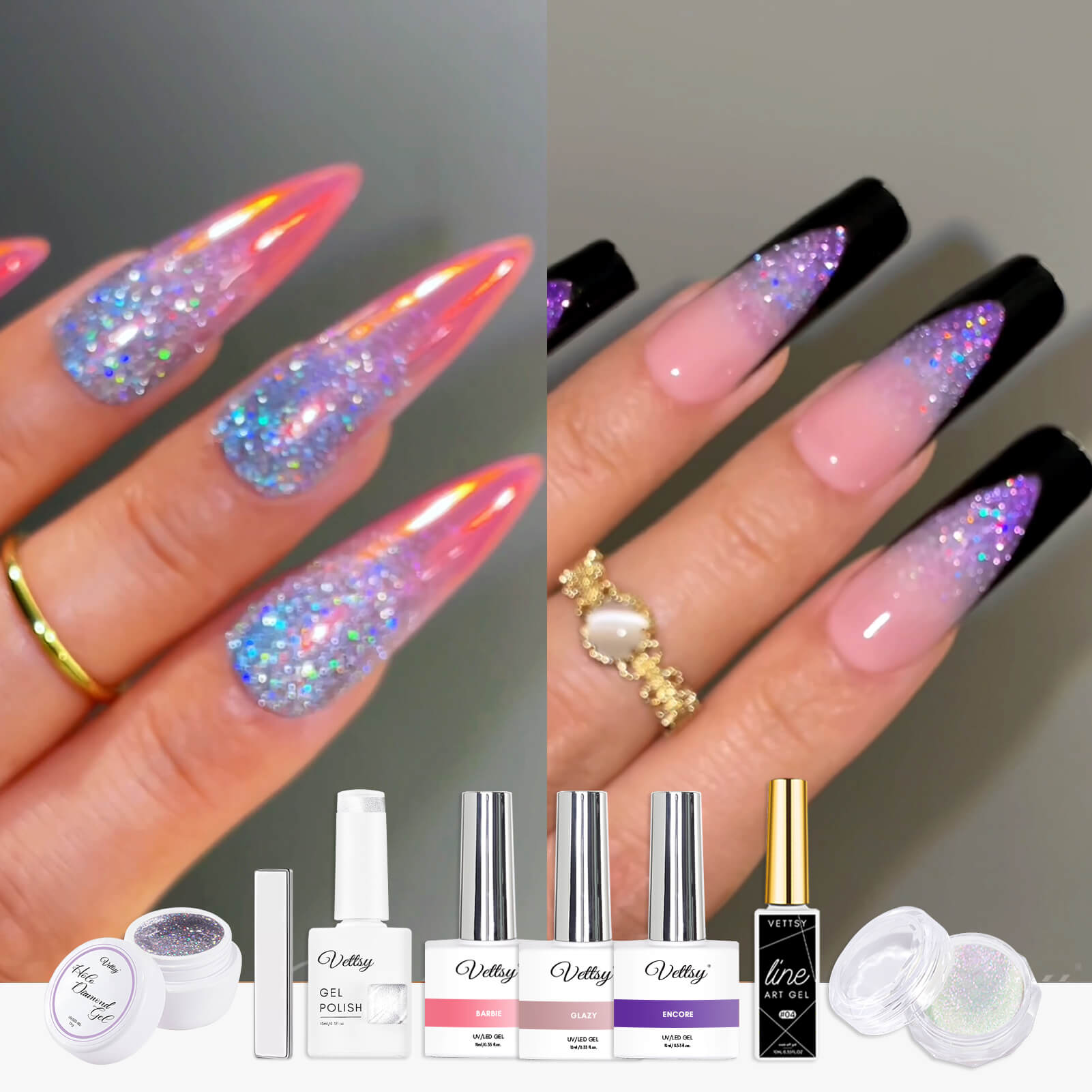 IG Trending Holographic French Nails Reflective Glitter Nail Art Kit ...