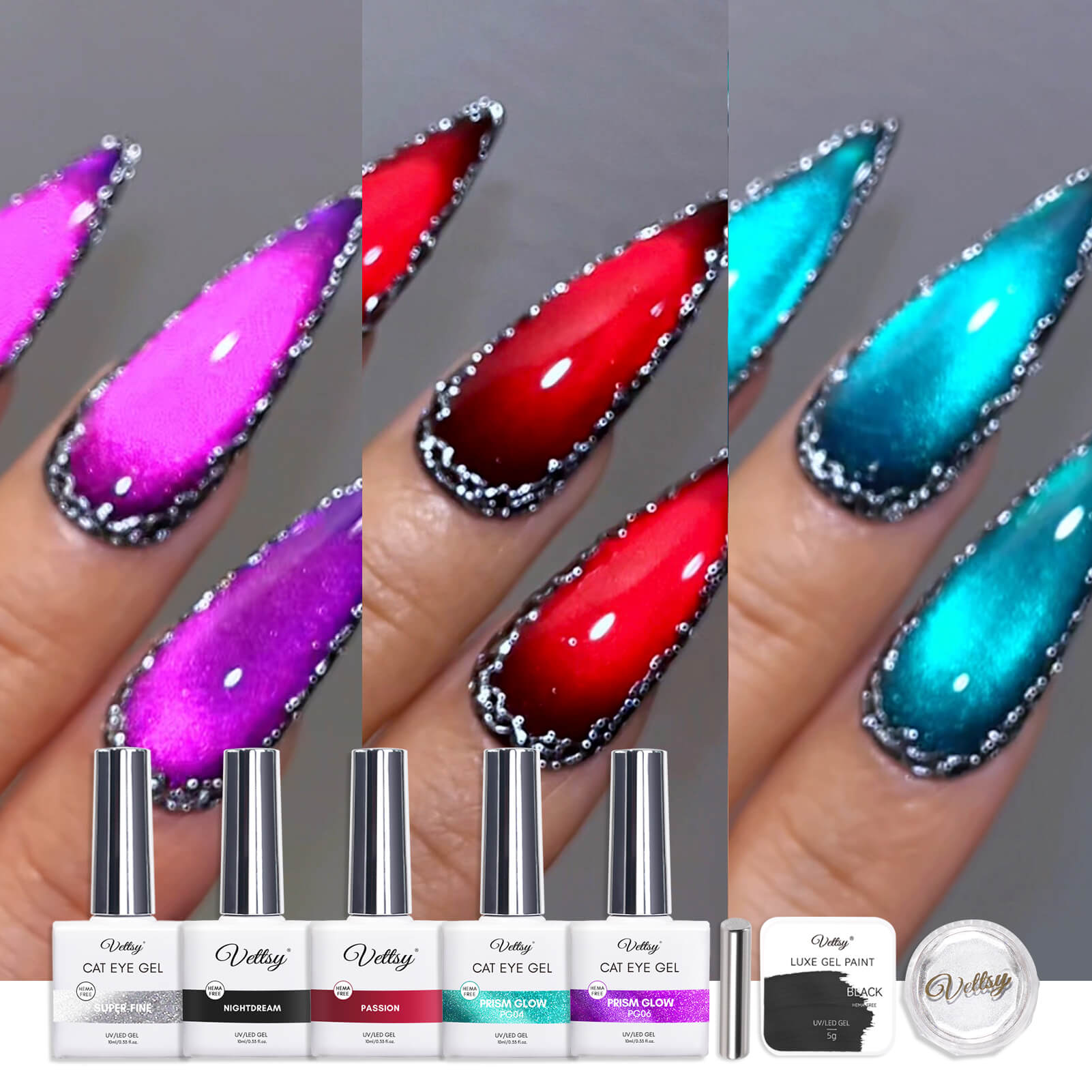 IG Halloween Nail Art Set Glass Chrome Red Cat Eye Gel Kit-Vampire City ...