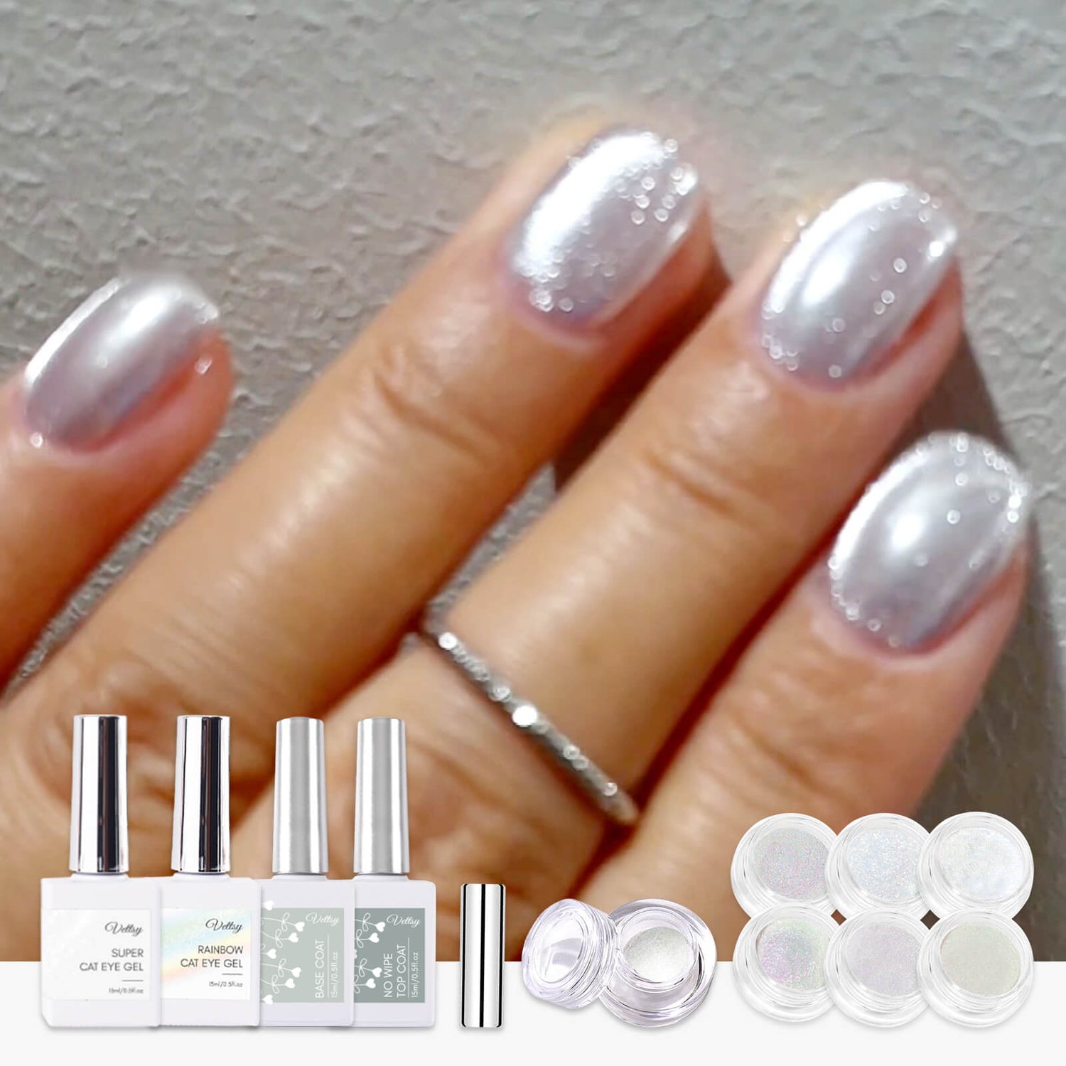 Moonlight Chrome Nail Silver Cat Eye Nail Trend Set – Vettsy