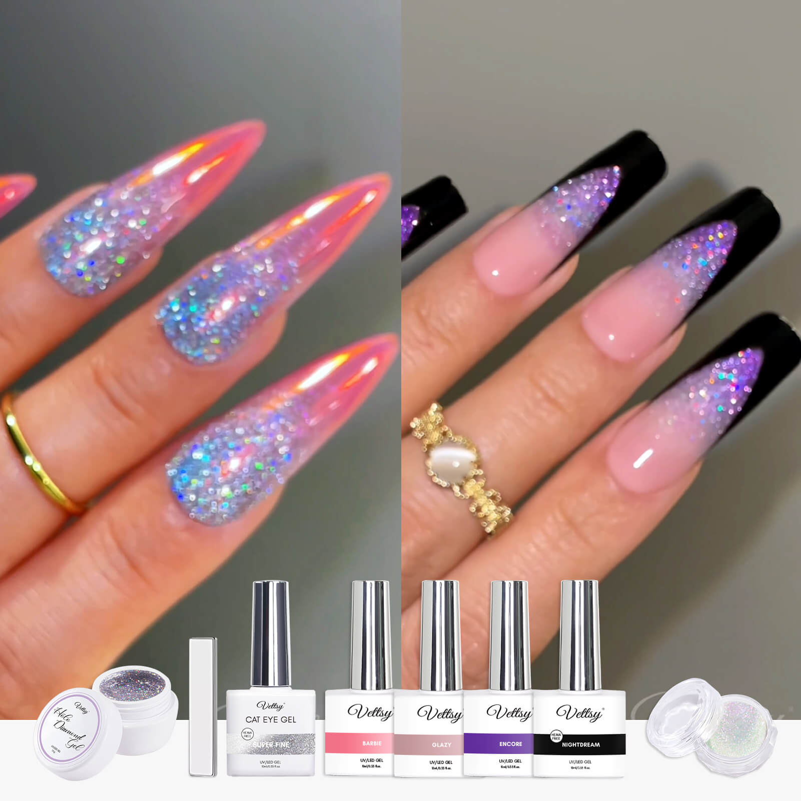 IG Trending Holographic French Nails Reflective Glitter Nail Art Kit ...