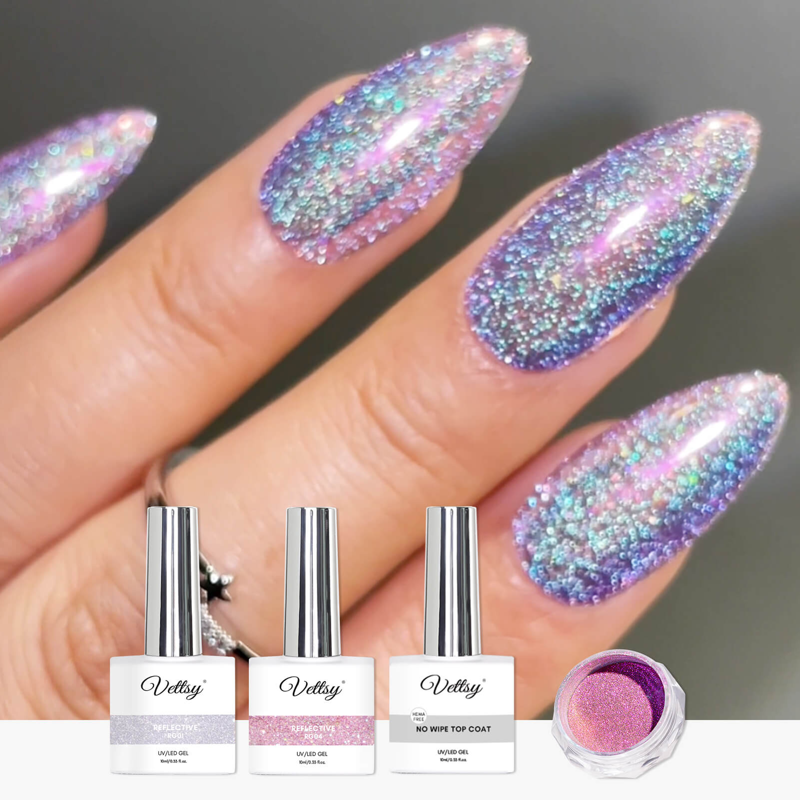 Reflective Glitter Nail Trend Set Shiny Chrome Nail Art Kit – Vettsy