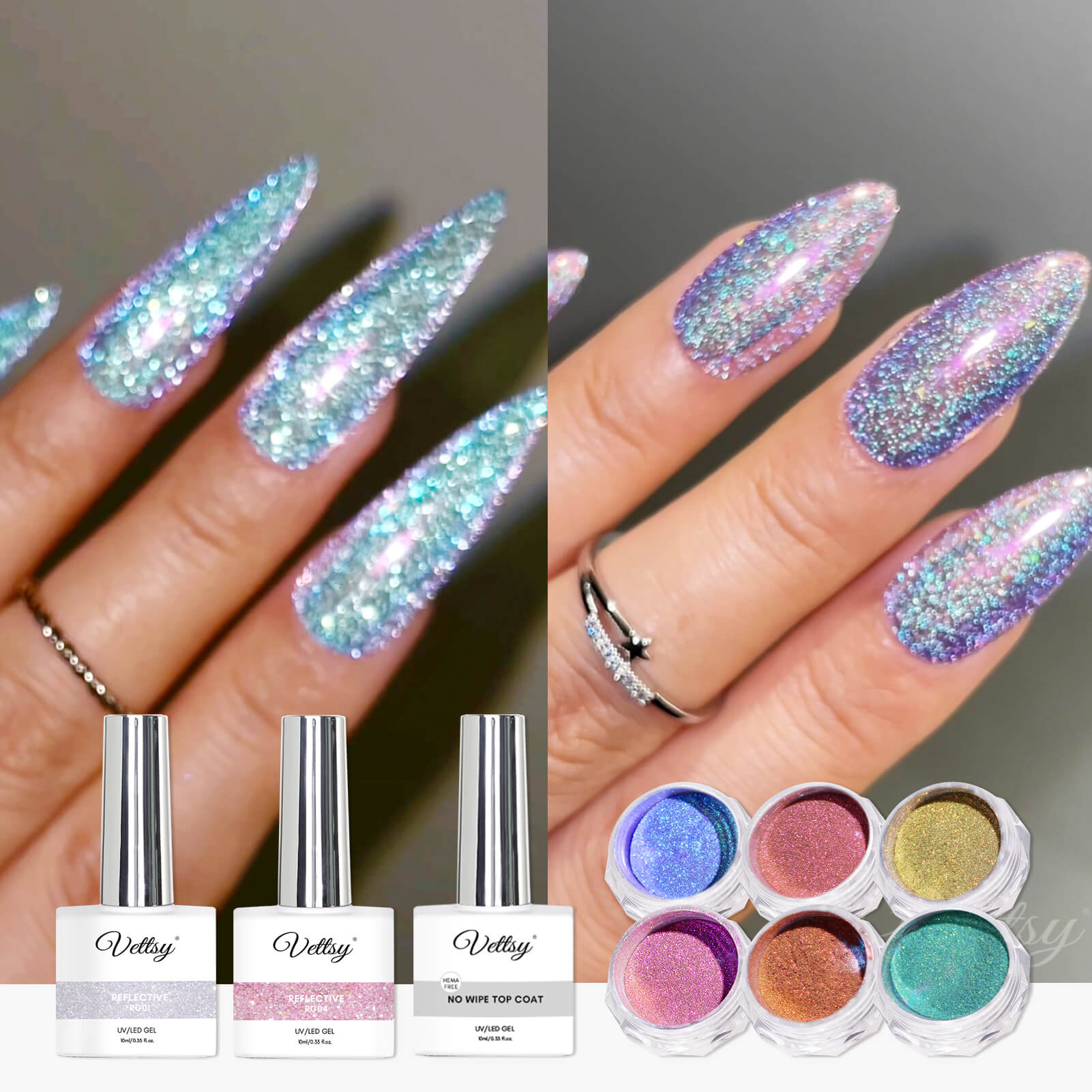 Reflective Glitter Nail Trend Set Shiny Chrome Nail Art Kit – Vettsy